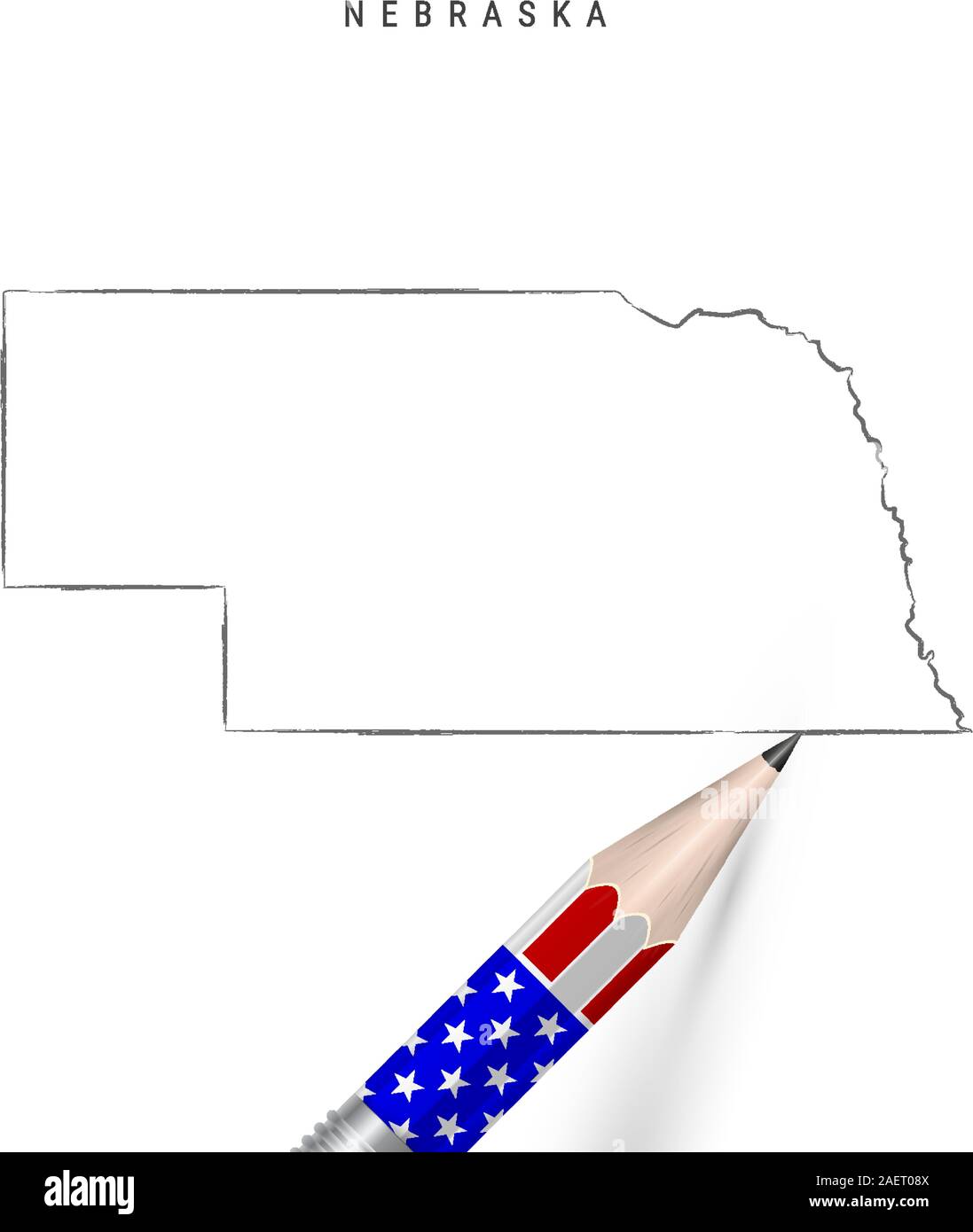 Nebraska US state vector map pencil sketch. Nebraska outline contour ...