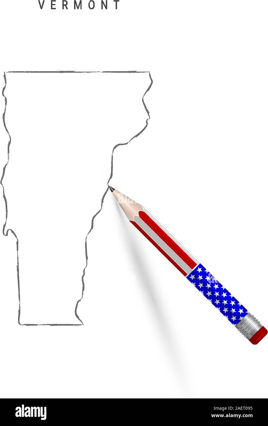 Vermont US state vector map pencil sketch. Vermont outline contour map ...