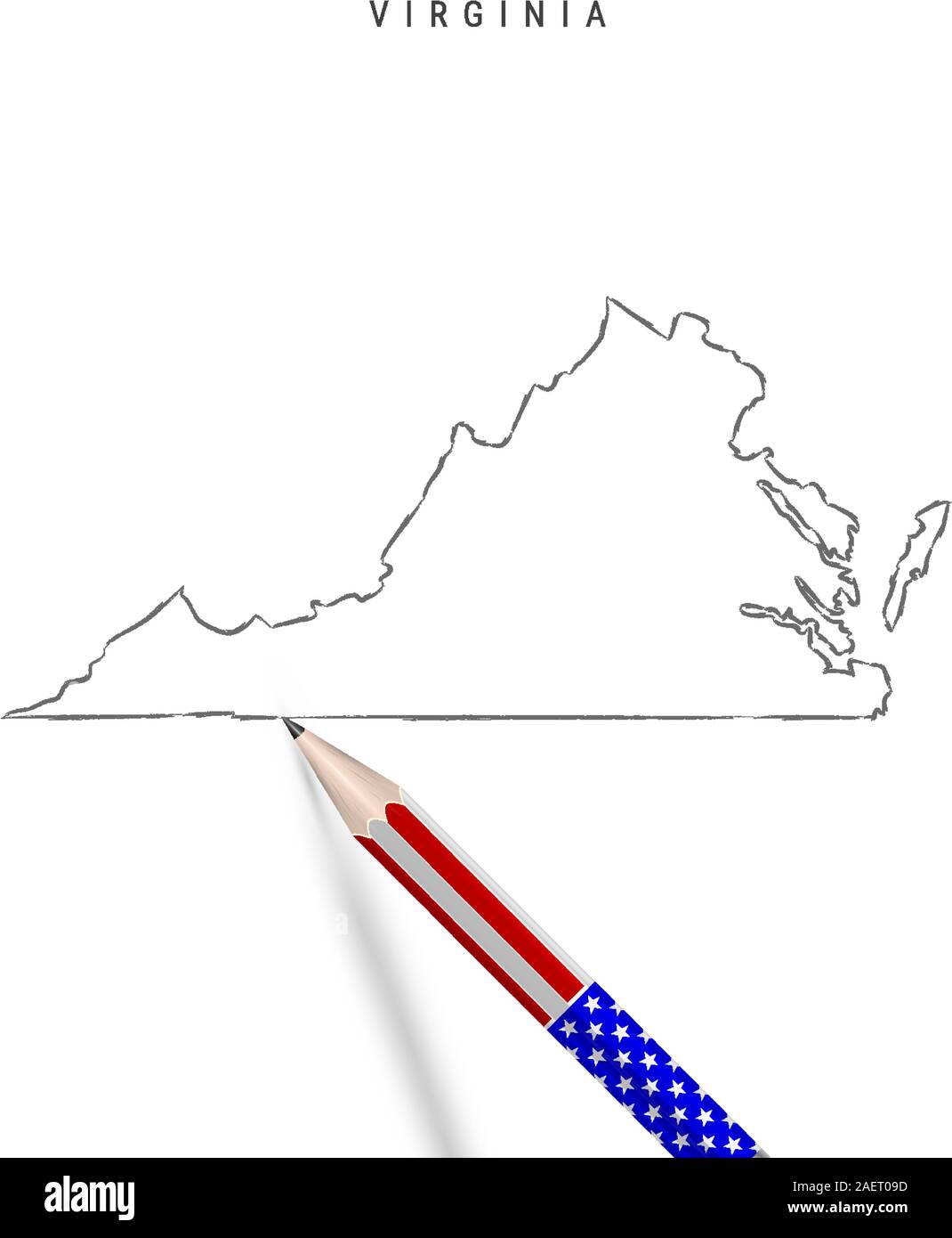Virginia US state vector map pencil sketch. Virginia outline contour ...