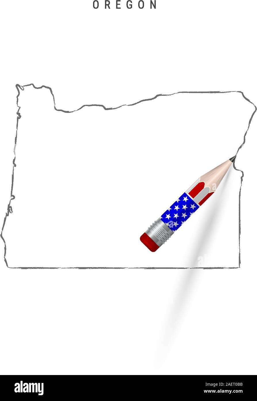 Oregon US state vector map pencil sketch. Oregon outline contour map ...