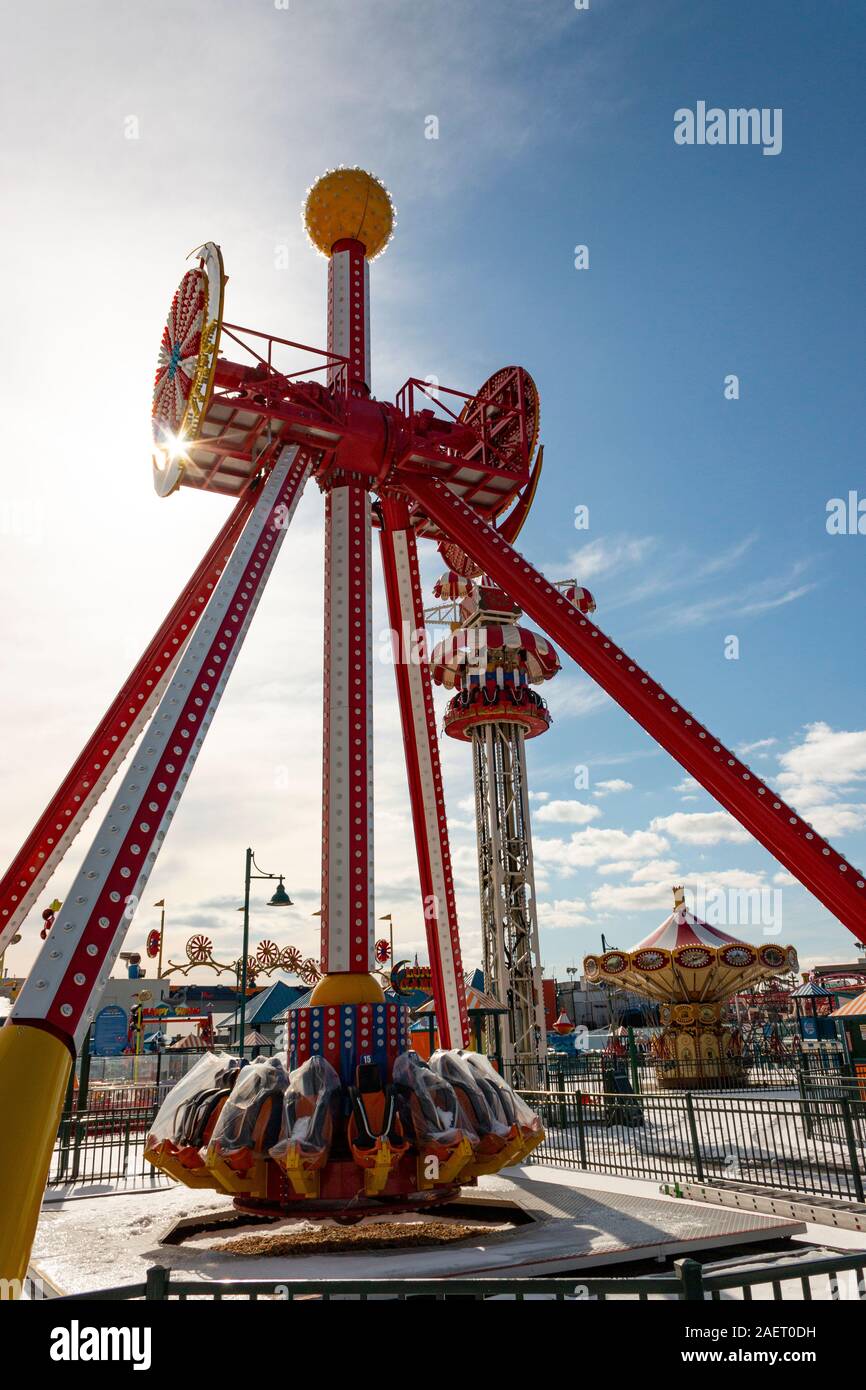 closed fairground with big wheel at Coney Island Brooklyn New York City ...