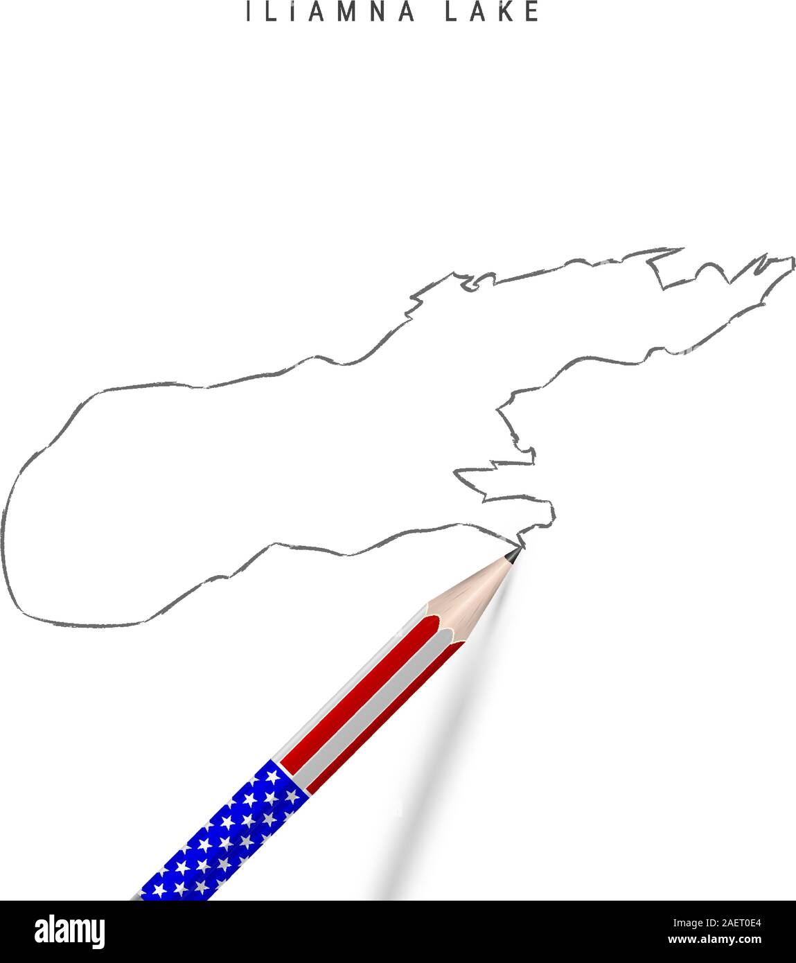 Iliamna Lake vector map pencil sketch. Iliamna Lake outline contour map ...