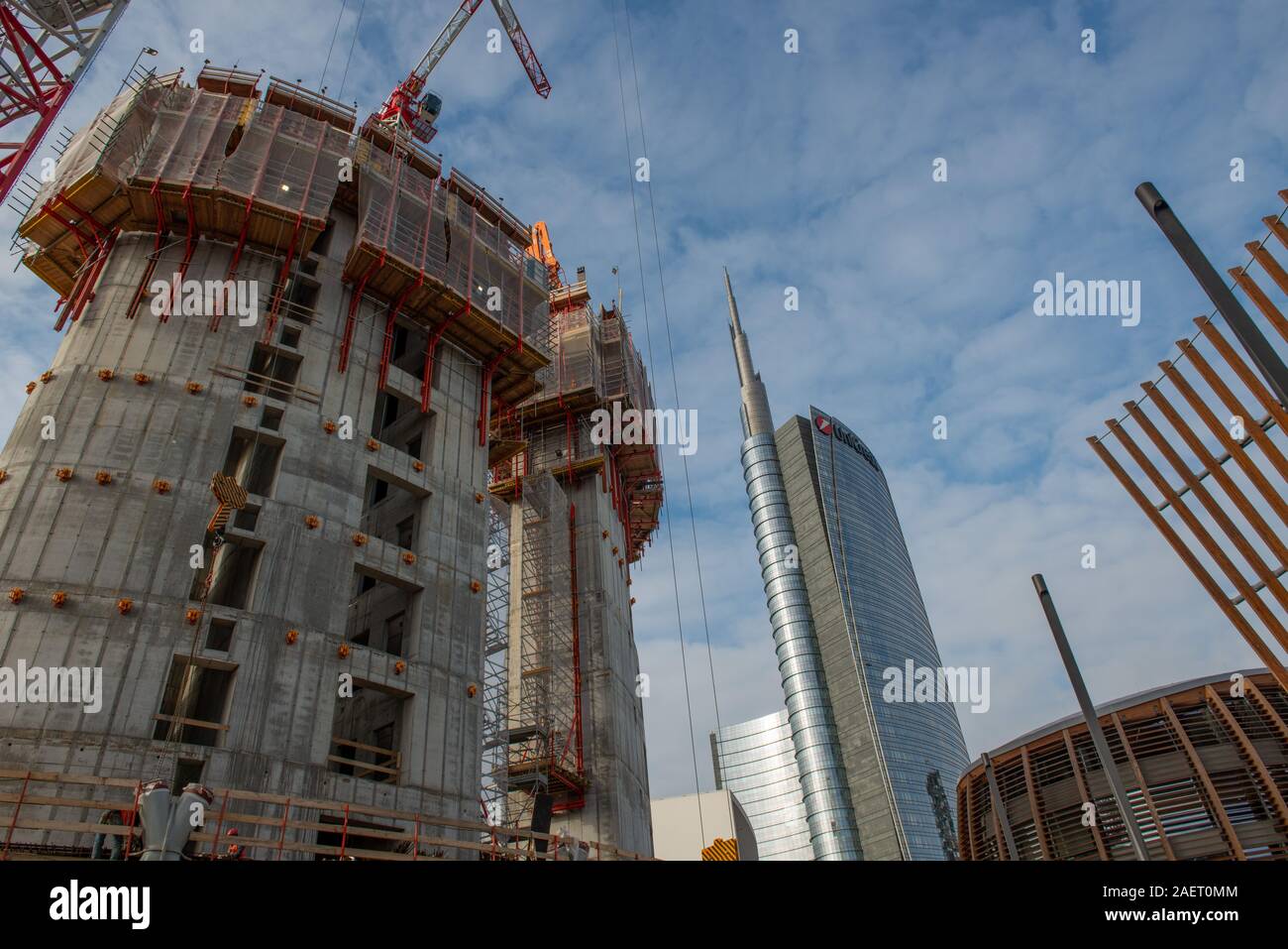 Milan Italy 4 December 2019: construction of a new library of trees in ...