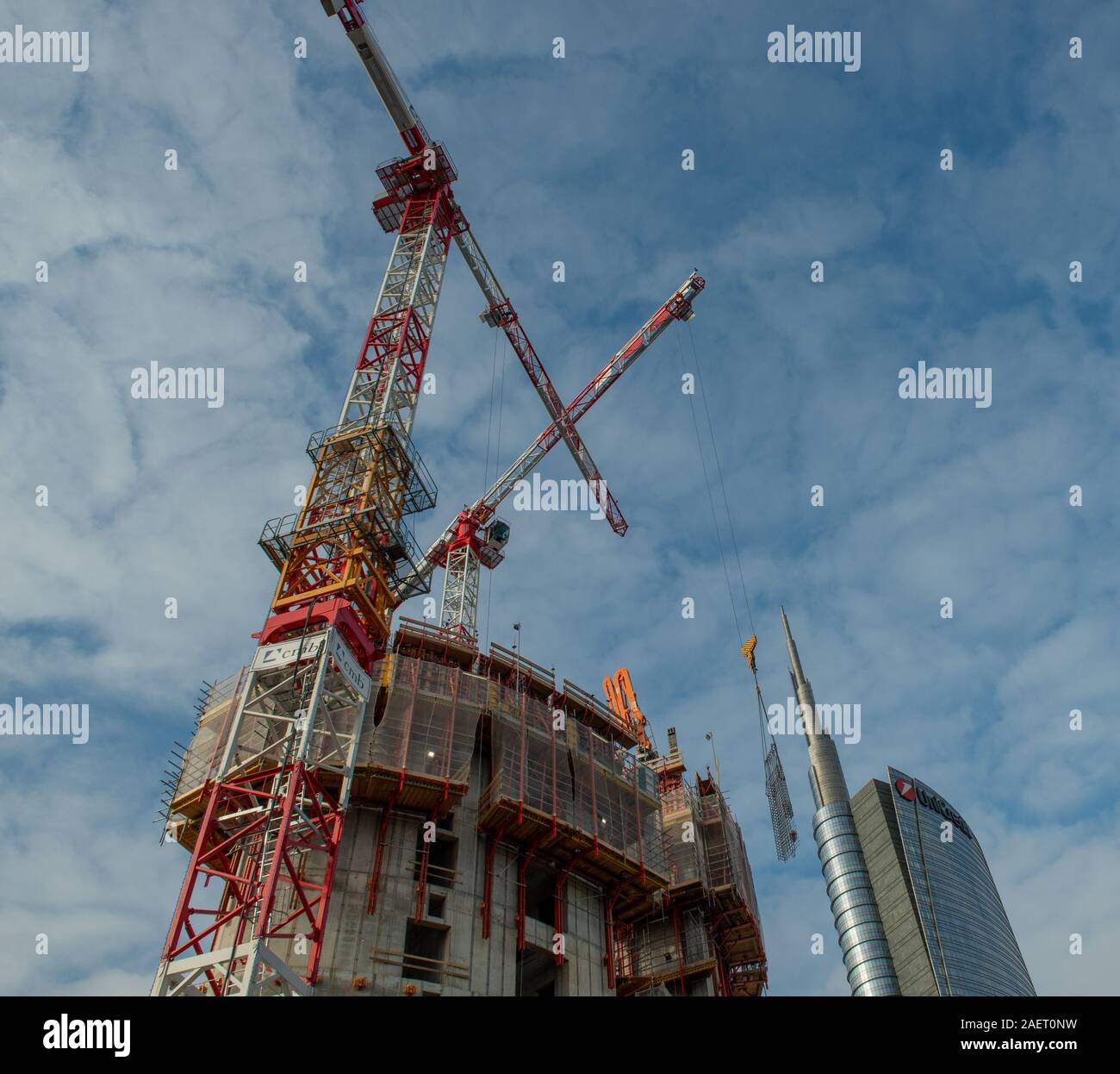 Milan Italy 4 December 2019: construction of a new library of trees in ...