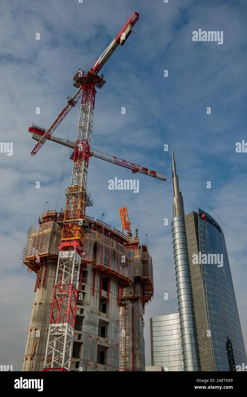 Milan Italy 4 December 2019: construction of a new library of trees in ...