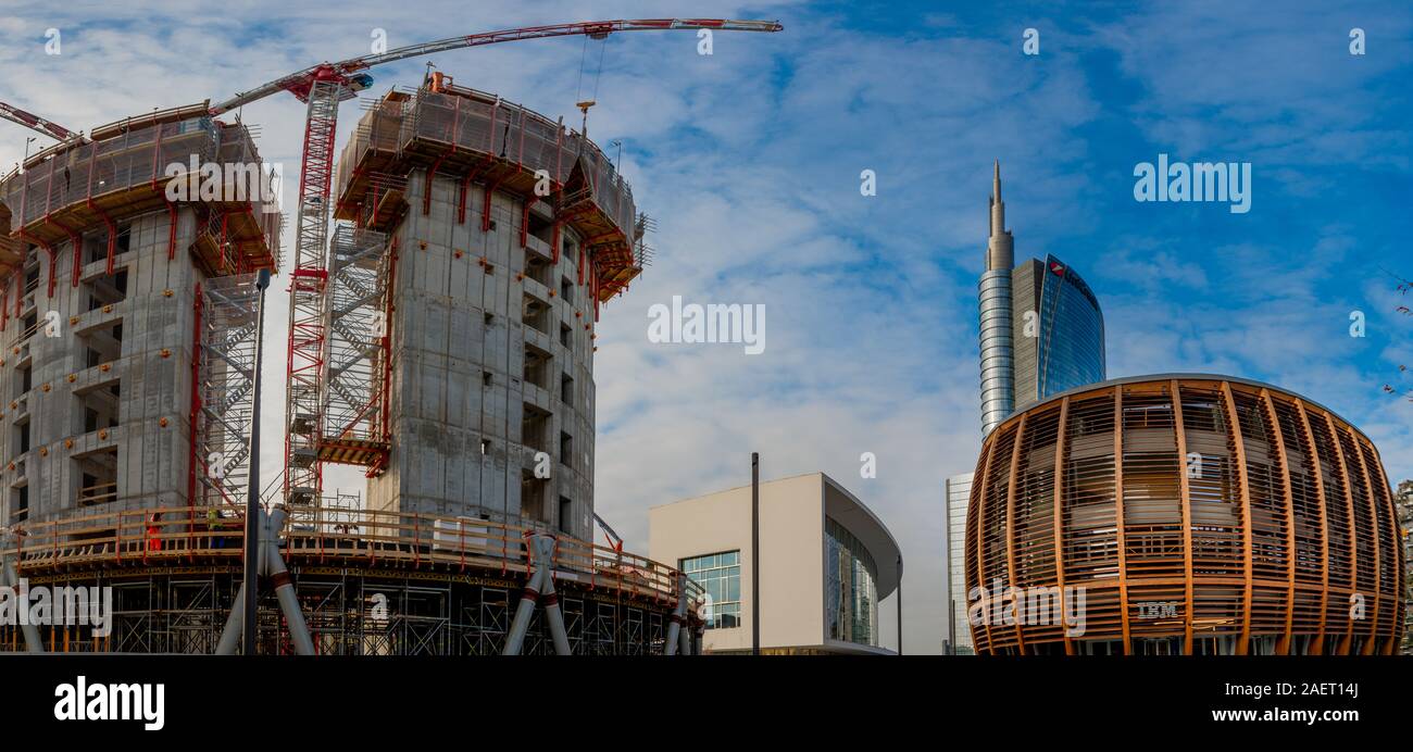 Milan Italy 4 December 2019: construction of a new library of trees in ...