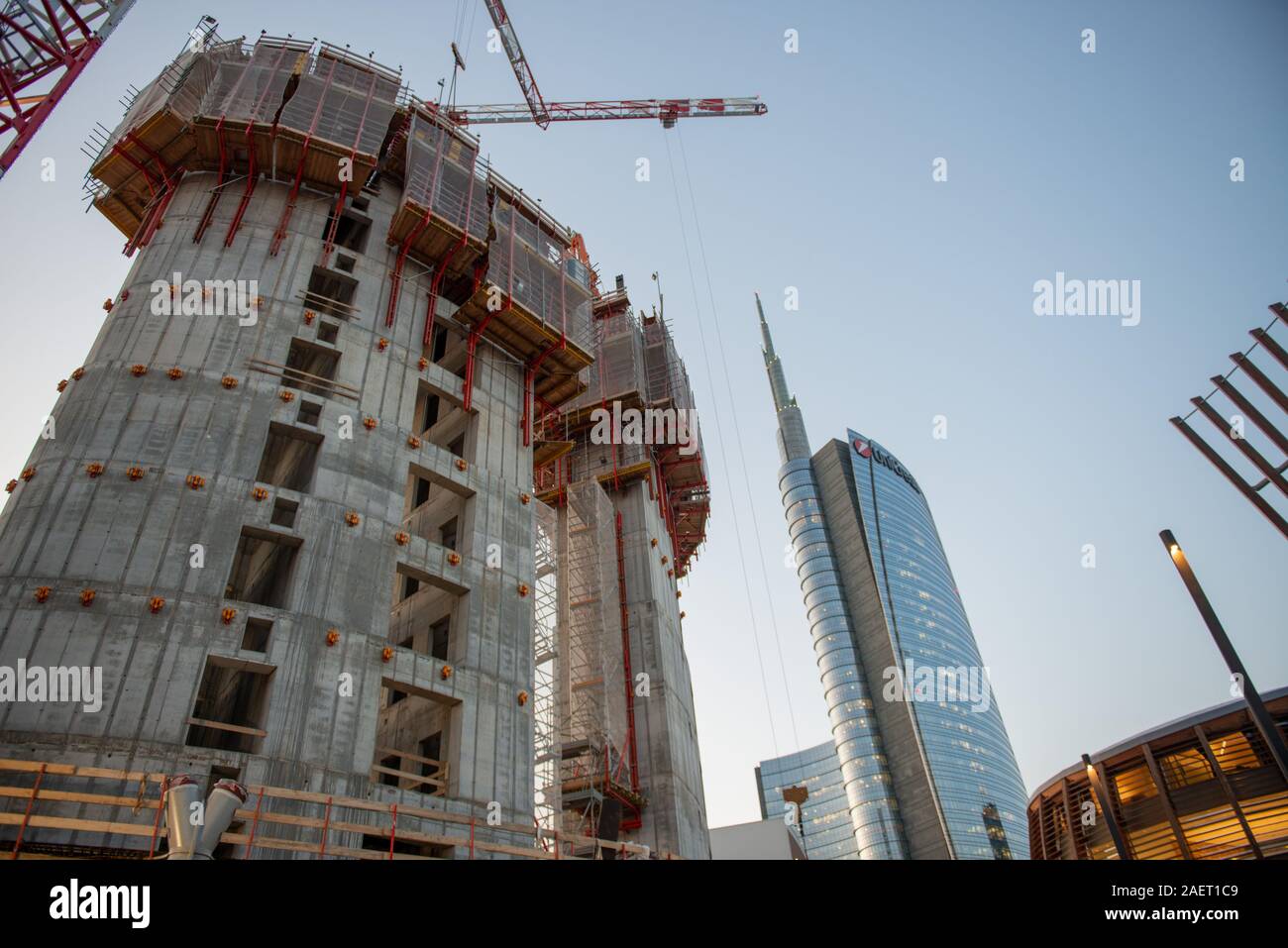 Milan Italy 4 December 2019: construction of a new library of trees in ...