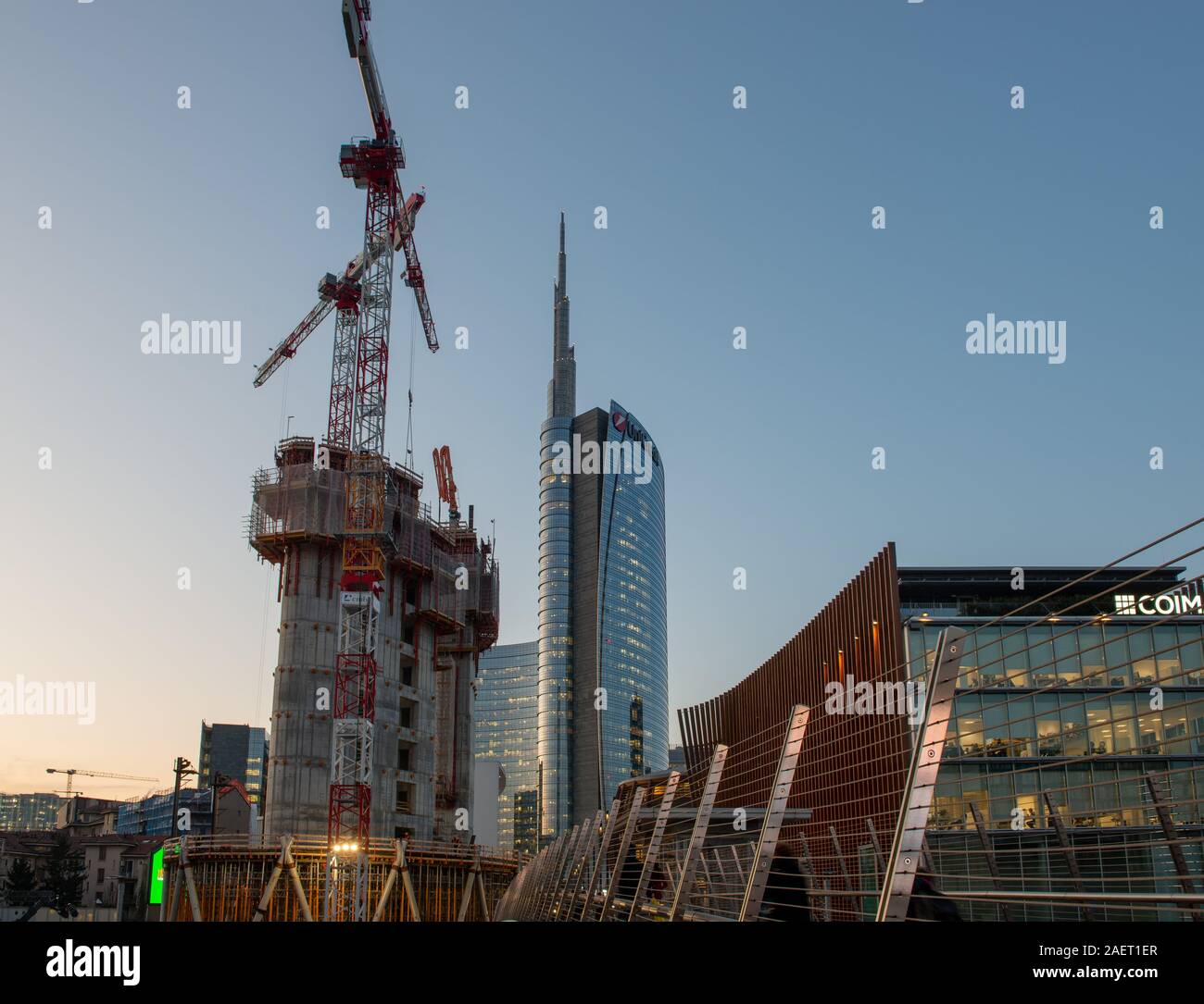 Milan Italy 4 December 2019: construction of a new library of trees in ...