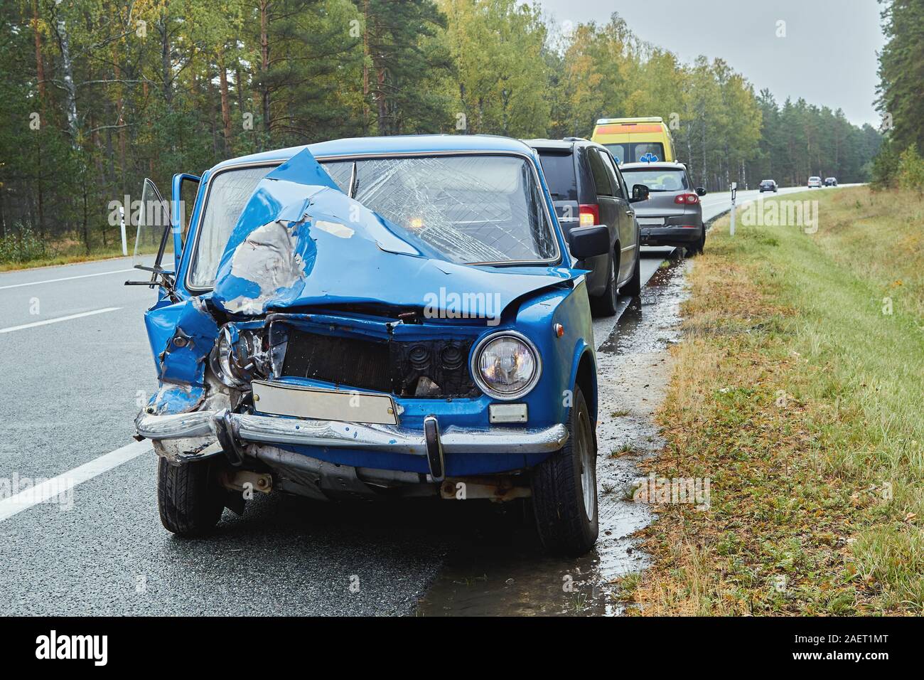 October 4, 2019, Lilaste, Latvia: damaged old car, made in USSR, on the ...