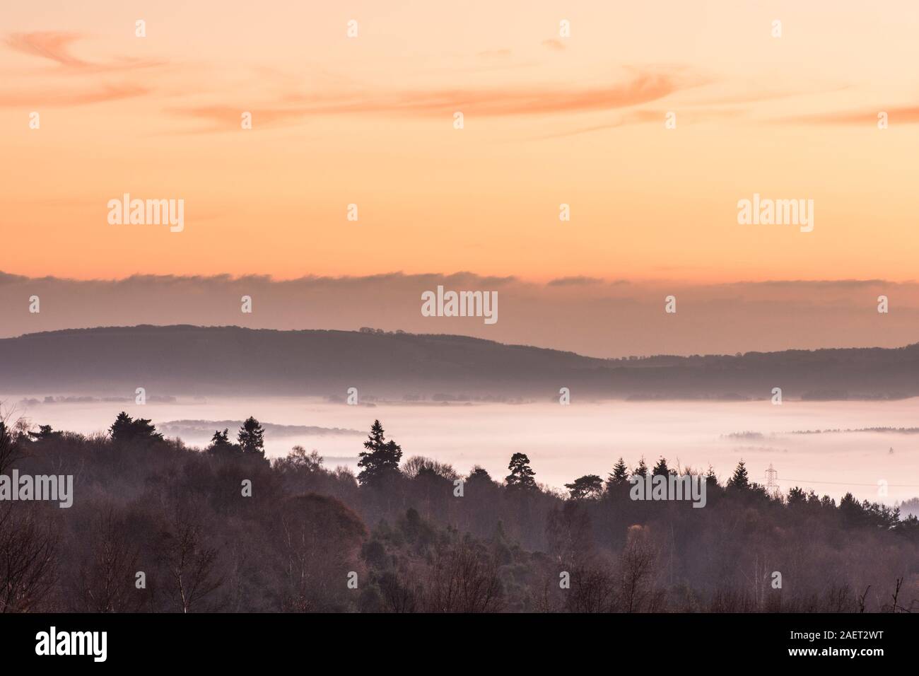 sunset from Older Hill view over low mist, Woolbeding Common and the ...