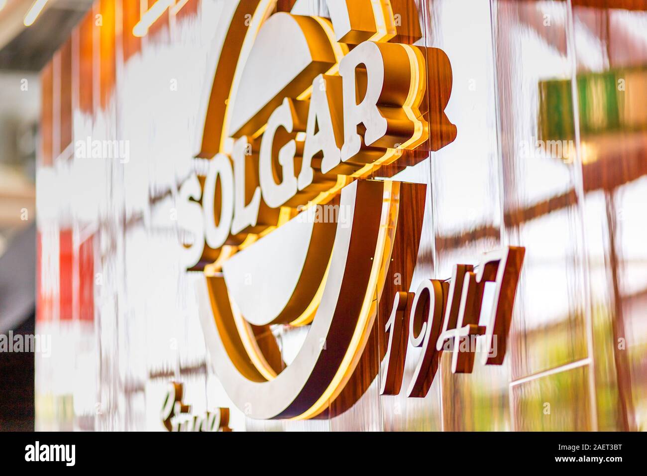 BOLOGNA (BO), ITALY - APRIL 12, 2019: light is enlightening SOLGAR logo ...