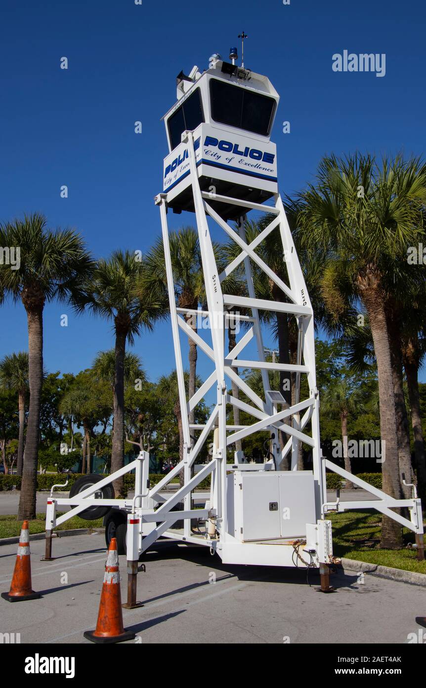 Police Observation Tower in a mall parking lot to watch for crime and ...