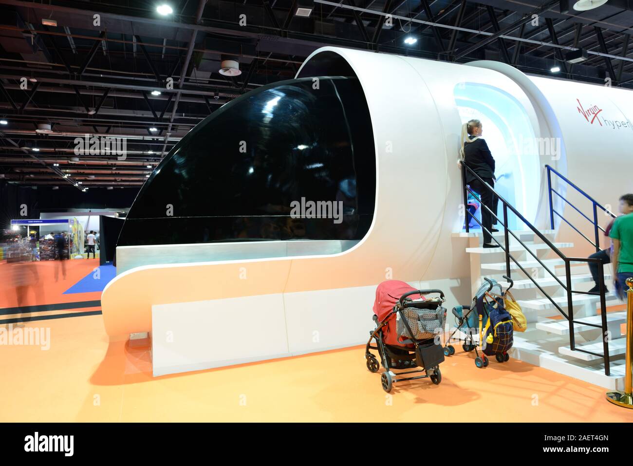 DUBAI, UAE - NOVEMBER 16: The Virgin Hyperloop One prototype and people ...