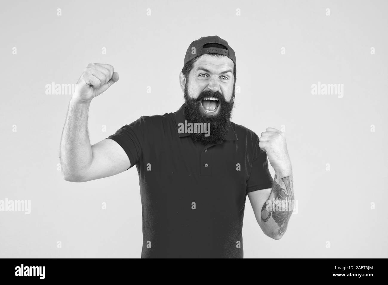 Lucky day. Total win. Man happy satisfied smiling expression. Man happy ...