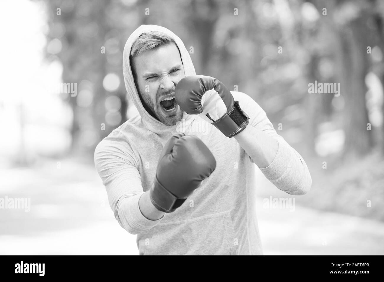 Boxing training endurance. Man athlete concentrated face with sport ...