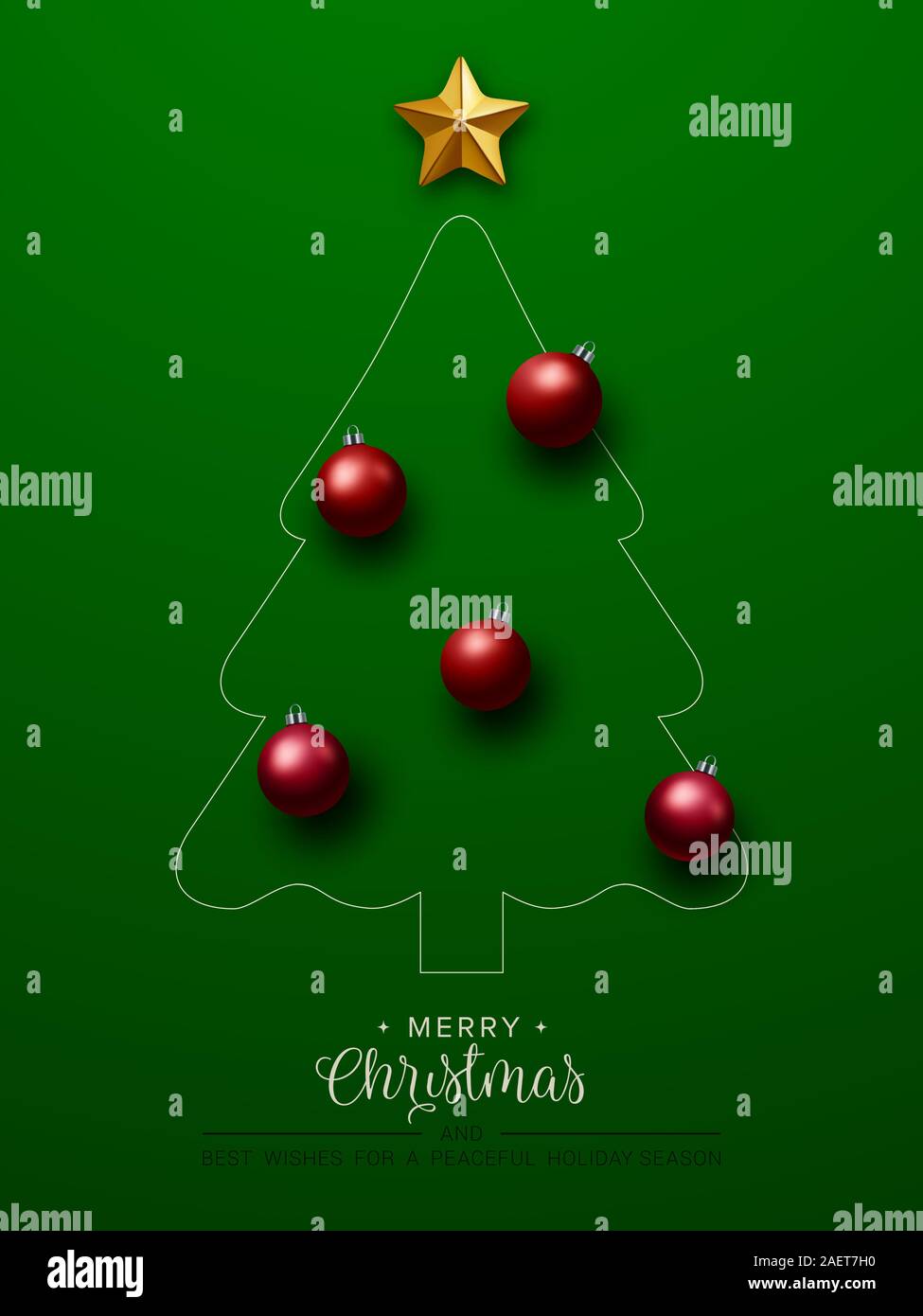 Christmas greeting card design with Christmas ornaments over green ...