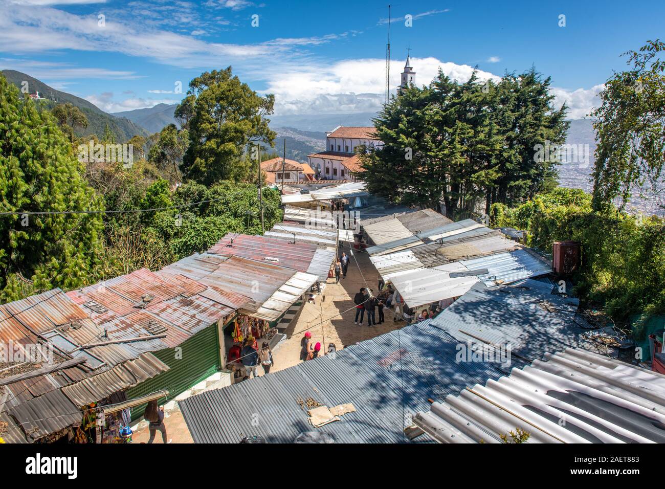Overlooking the rooftops of an outdoor market , Bogot‡ , Colombia Stock ...