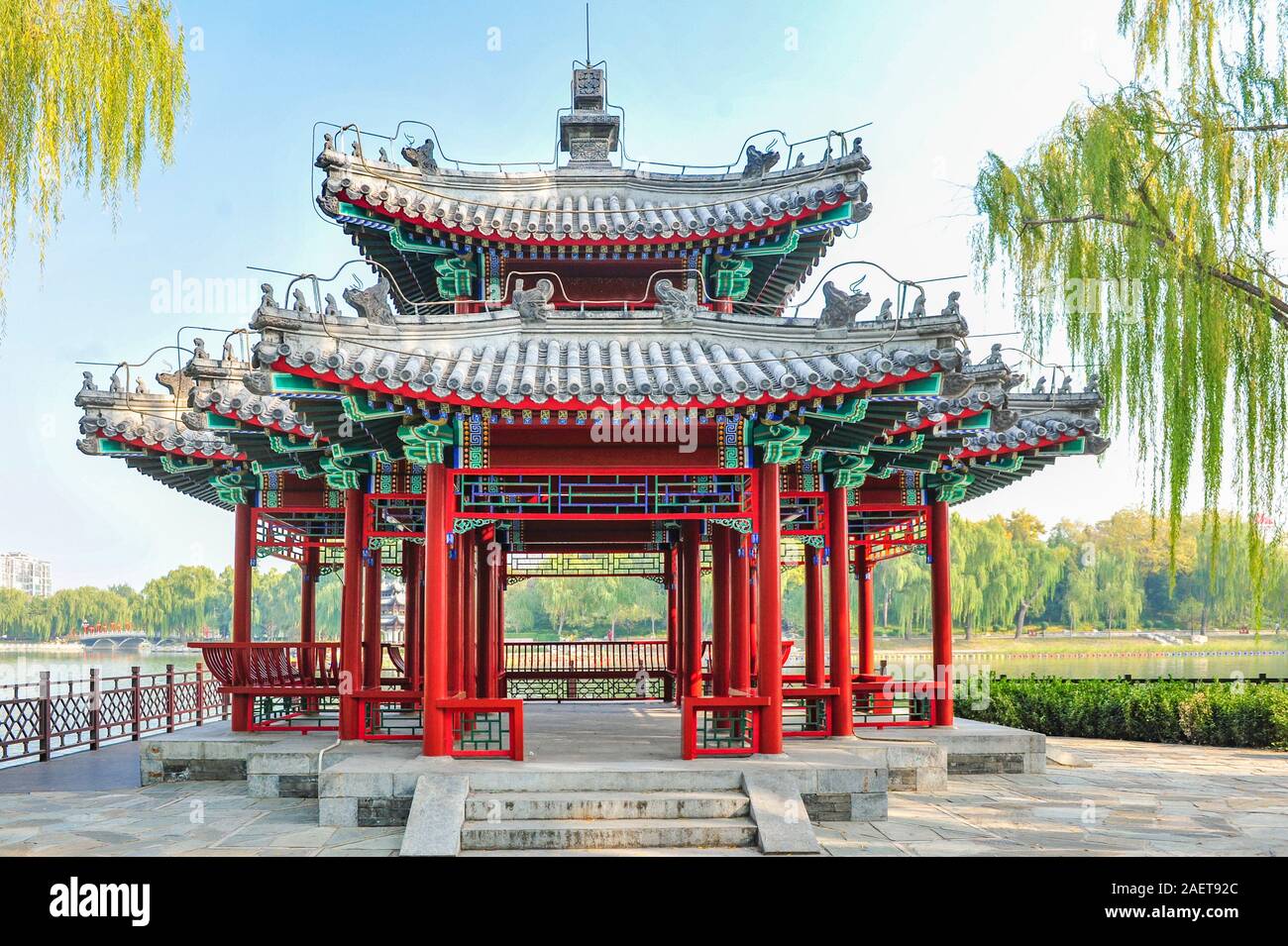 View of the pavillion in the Leisure Pavillion Park in Beijing, China ...