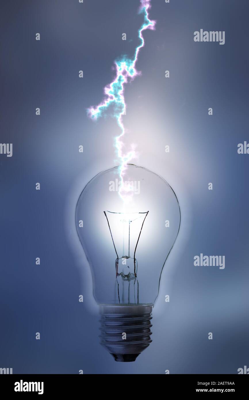 the lightning bold strike in the light bulb, creative idea of the ...