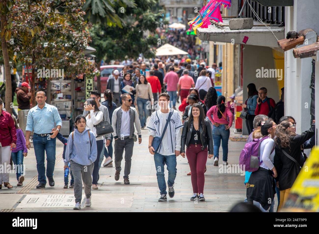 Busy street of people enjoying a day out , Bogot‡ , Colombia Stock Photo - Alamy