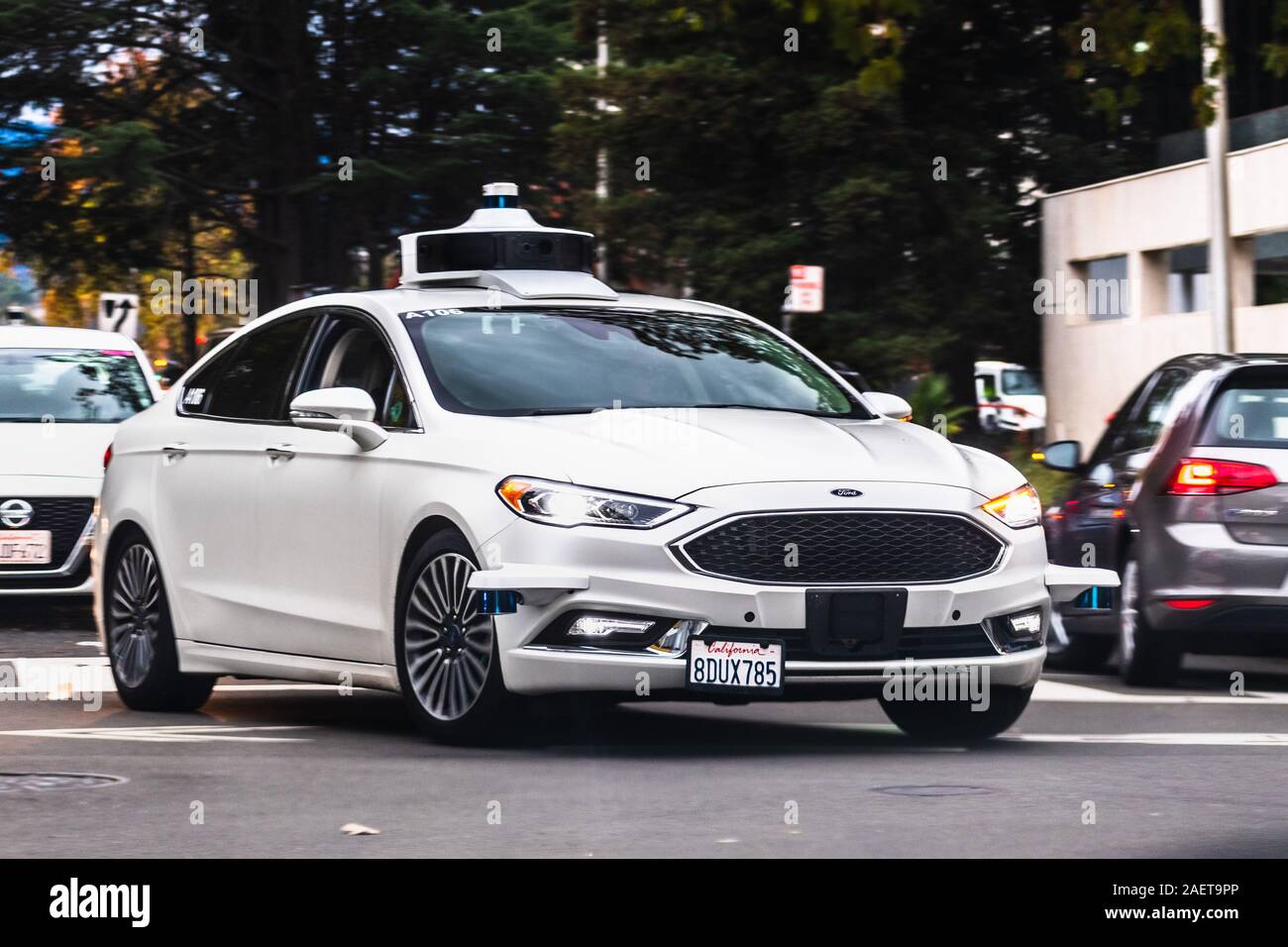 Dec 5, 2019 Palo Alto / CA / USA - Lyft self driving car performing ...