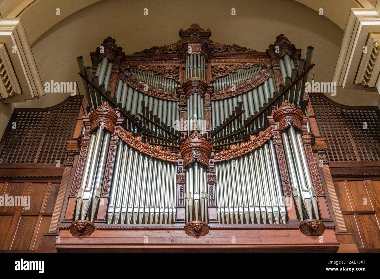 Ornate pipe organ of the Primatial Cathedral of Bogot‡ , Bogot ...