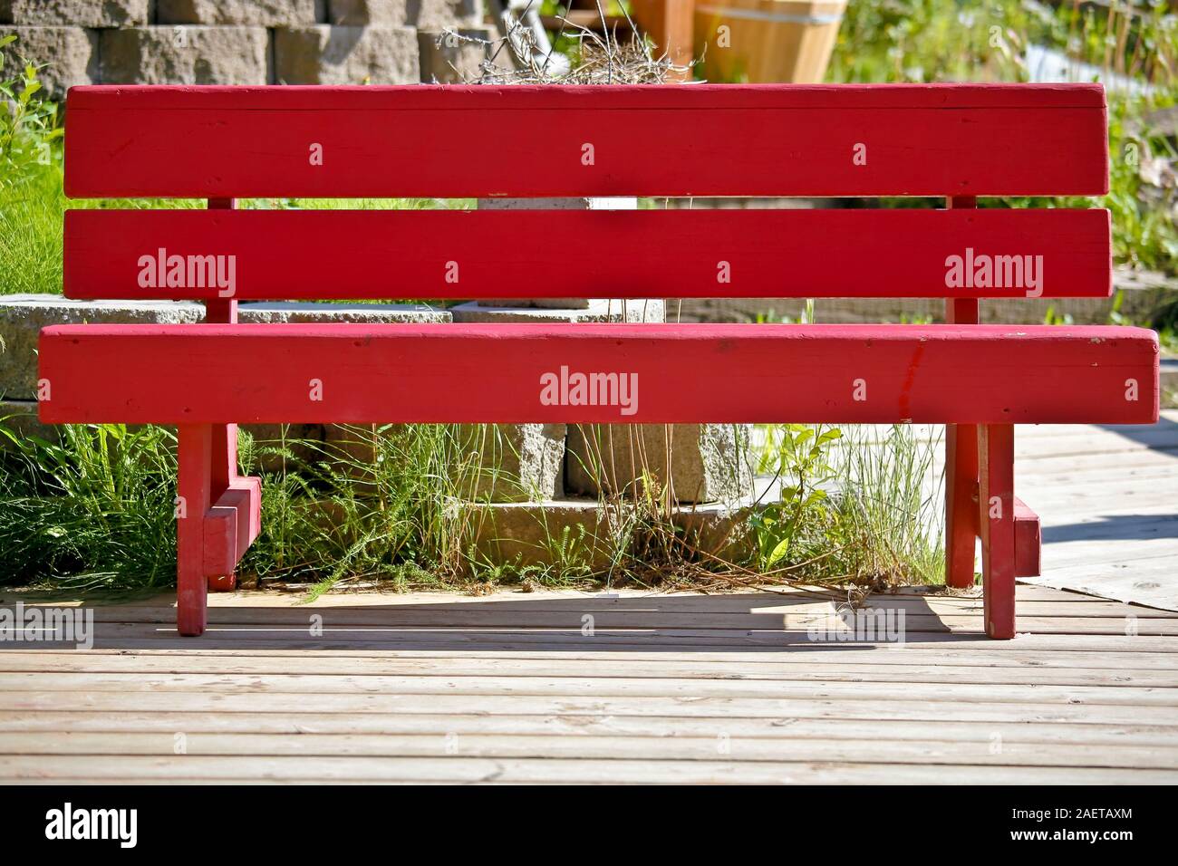 Red bench seat at the Denali Princess Lodge near Denali National Park ...