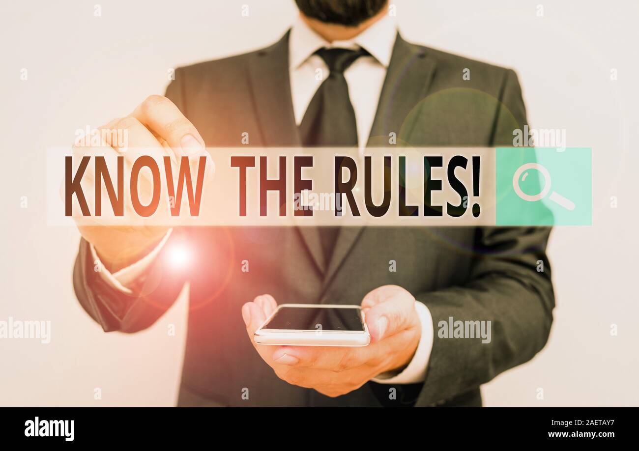 Text sign showing Know The Rules. Business photo showcasing set ...