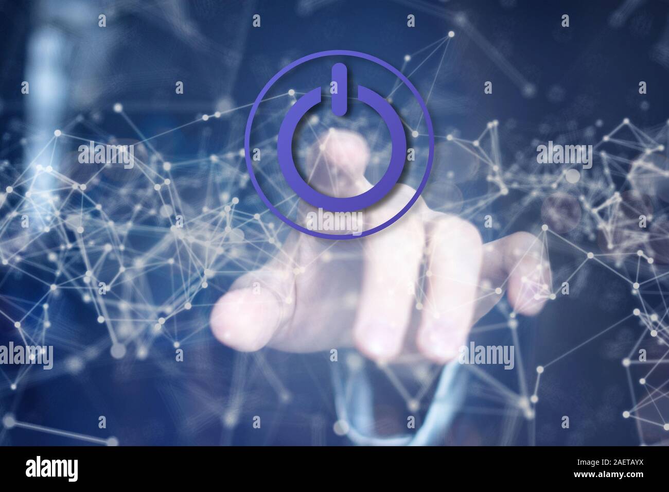 pushing power on button on the grunge surface, electricity supply Stock ...