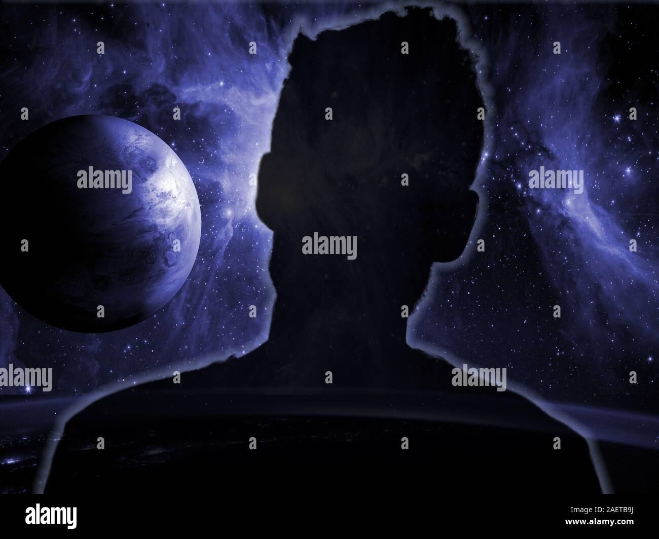 night sky with stars over the city, person silhouette steps, elements ...