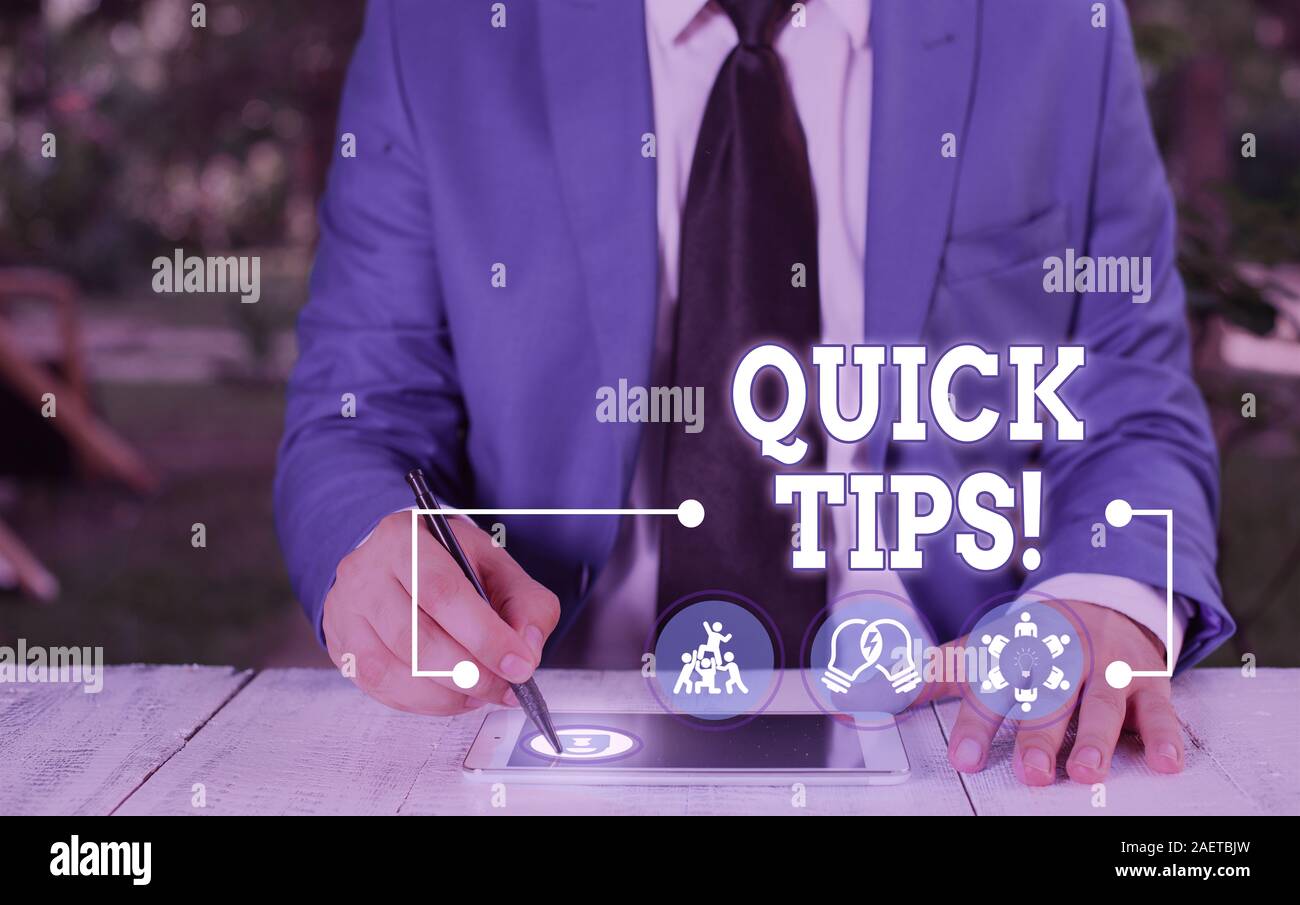 Conceptual hand writing showing Quick Tips. Concept meaning small but ...