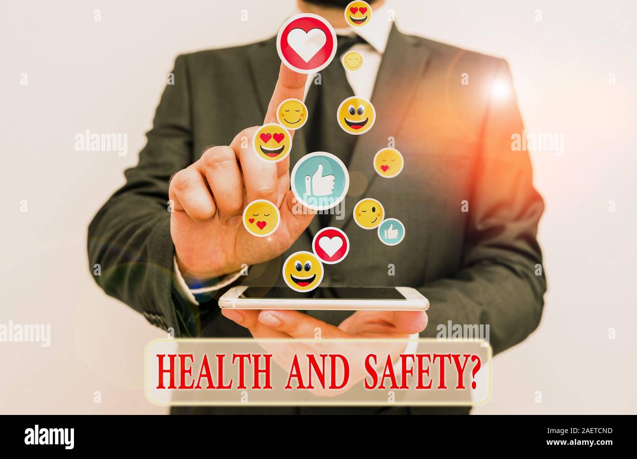 Writing note showing Health And Safety Question. Business concept for ...