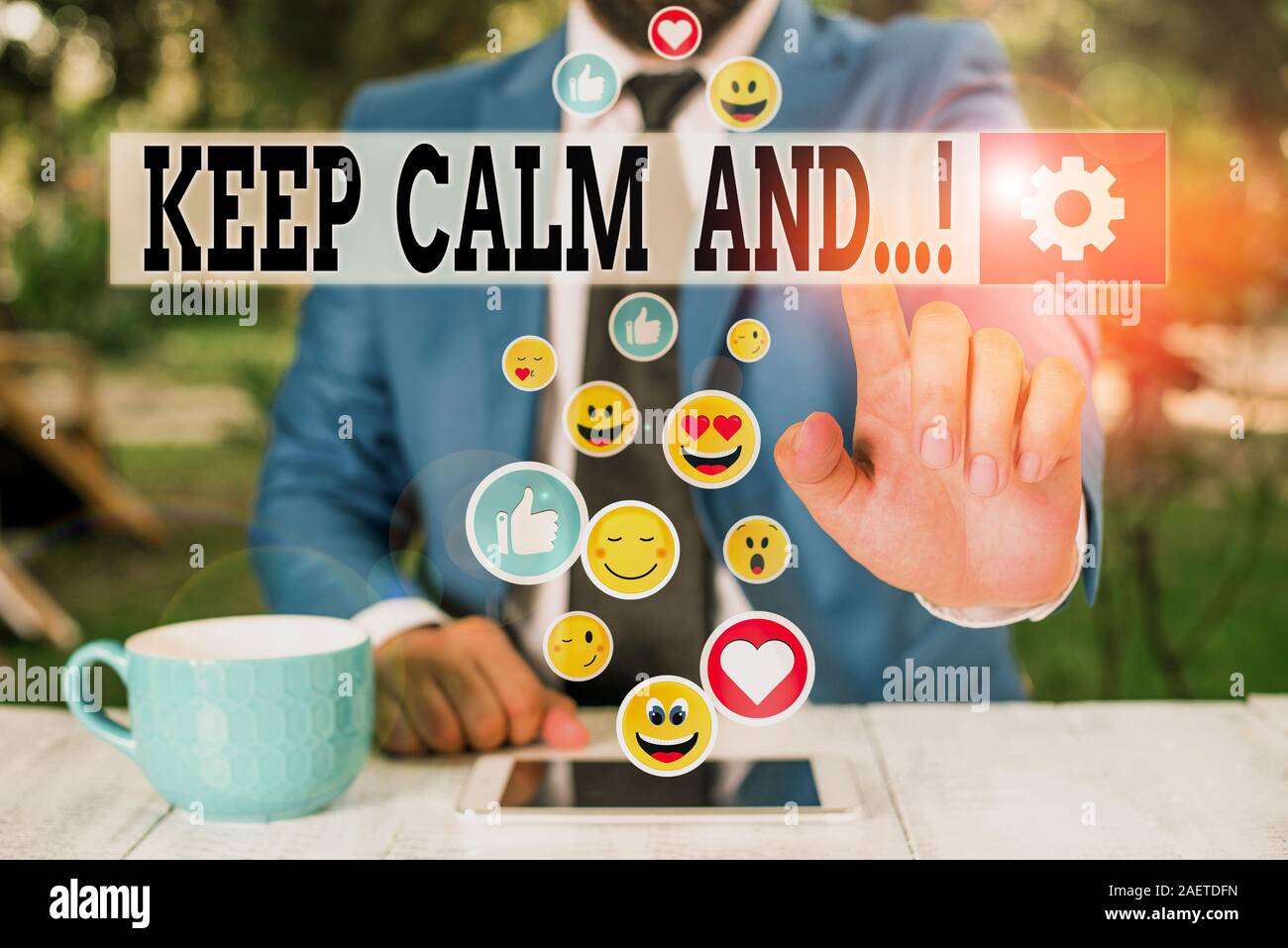 Conceptual hand writing showing Keep Calm And. Concept meaning ...