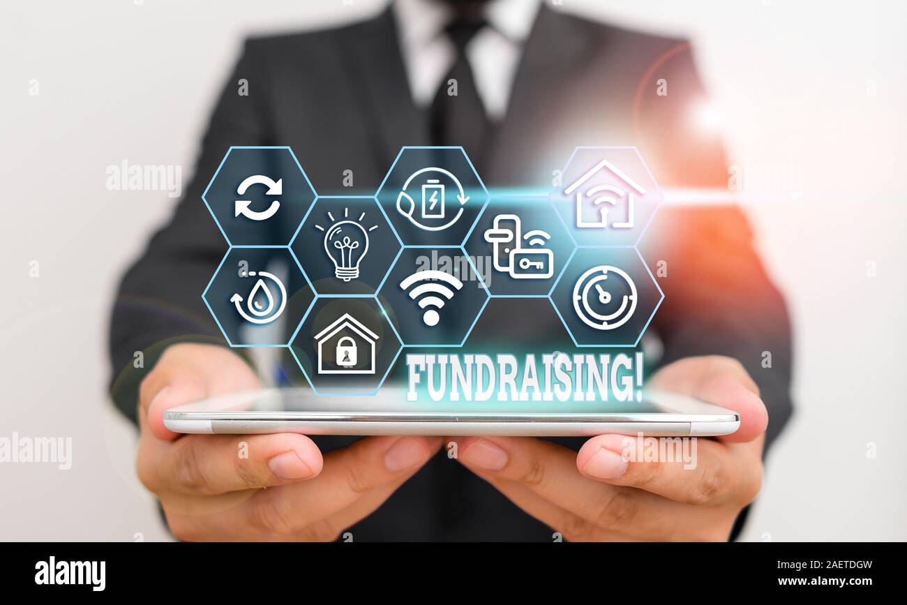Conceptual hand writing showing Fundraising. Concept meaning seeking to ...