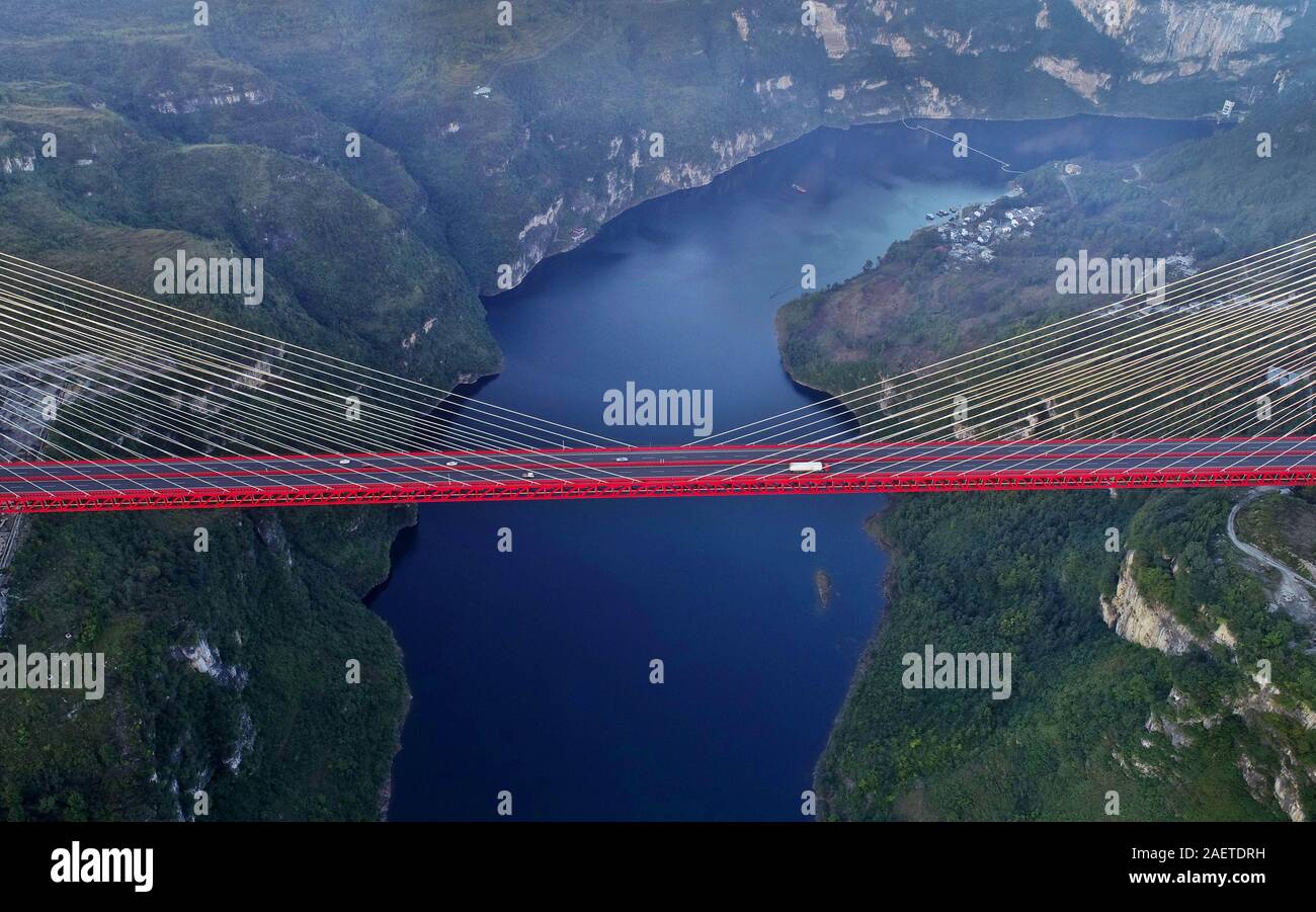 An aerial view of the Yachi River Bridge, one of the longest cable ...