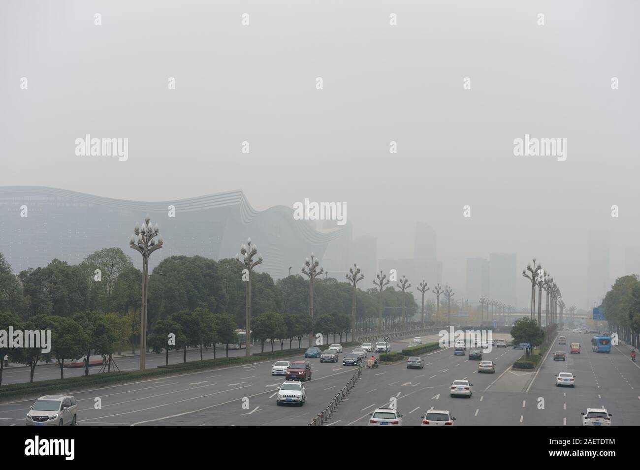 View of the skyscrapers covered by heavy haze in downtown area in ...