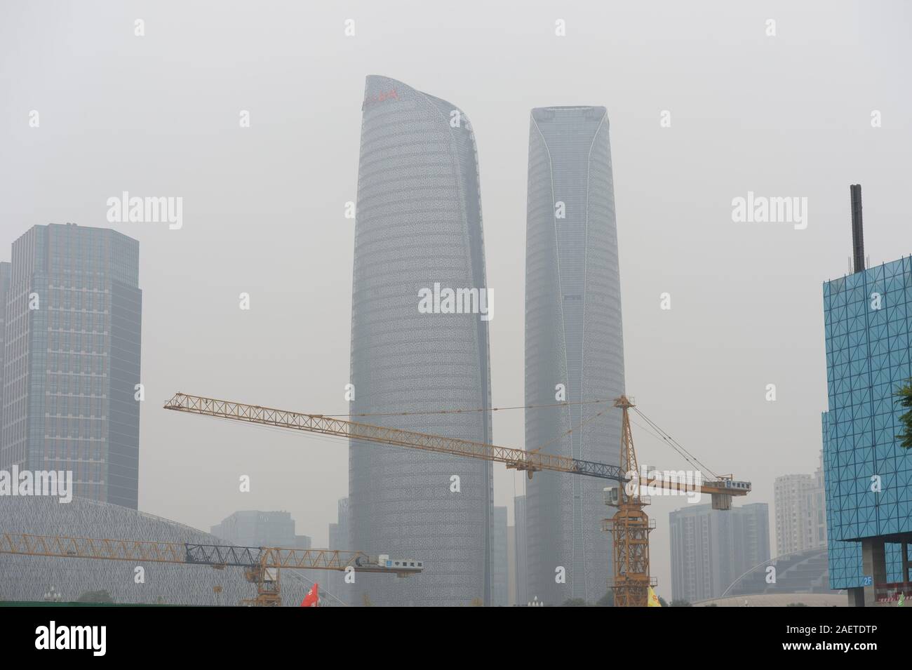 View of the skyscrapers covered by heavy haze in downtown area in ...