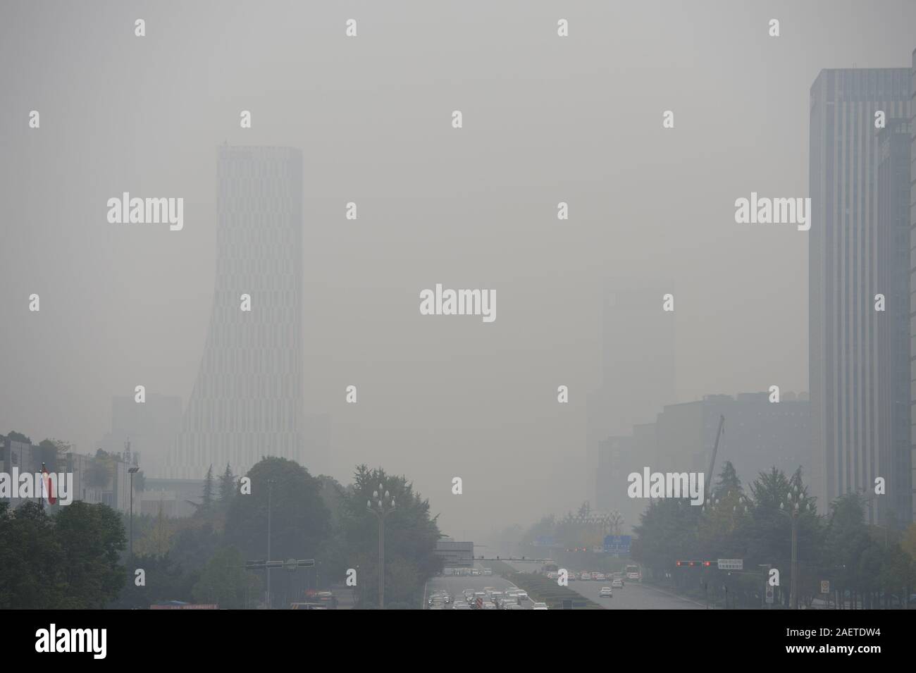 View of the skyscrapers covered by heavy haze in downtown area in ...