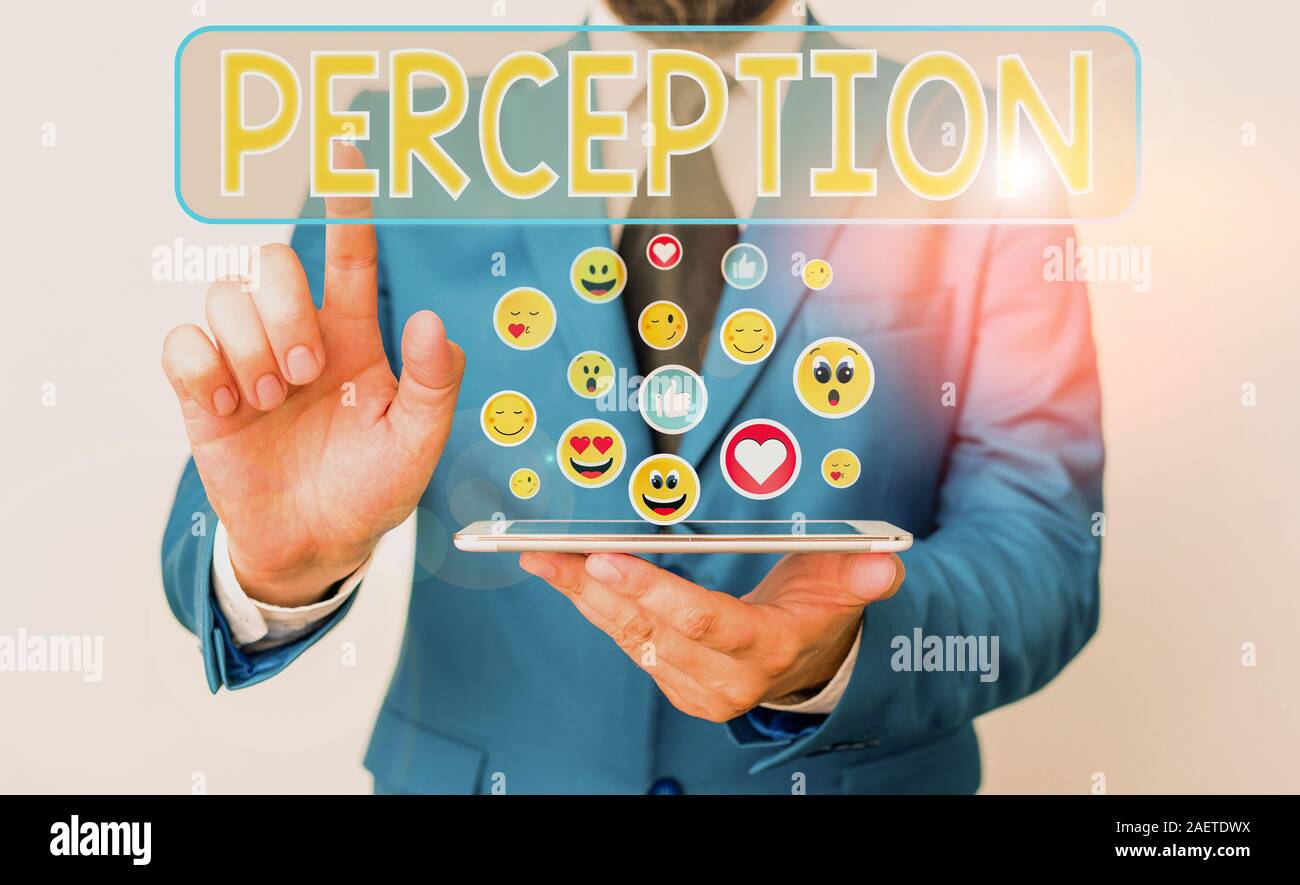 Conceptual hand writing showing Perception. Concept meaning individuals organize and interpret ...