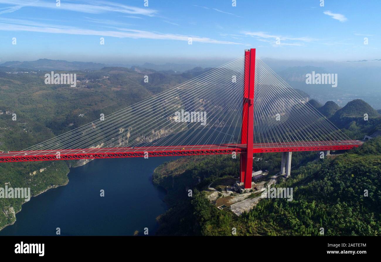 An aerial view of the Yachi River Bridge, one of the longest cable ...