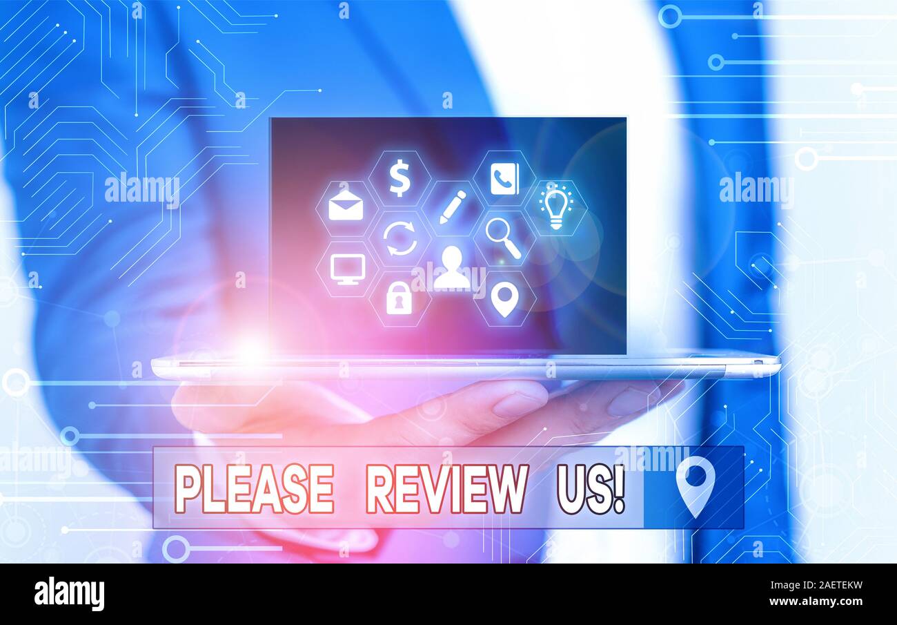 Handwriting text writing Please Review Us. Conceptual photo situation ...