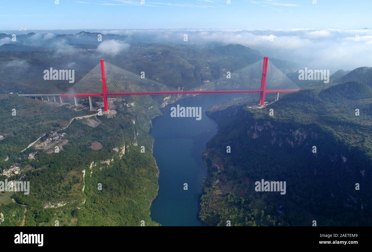 An aerial view of the Yachi River Bridge, one of the longest cable ...