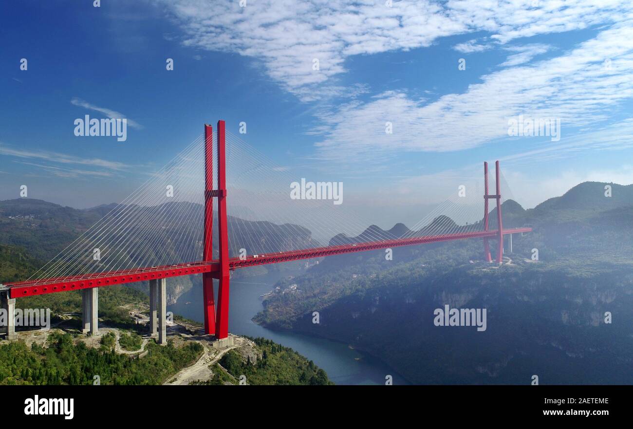 An aerial view of the Yachi River Bridge, one of the longest cable ...