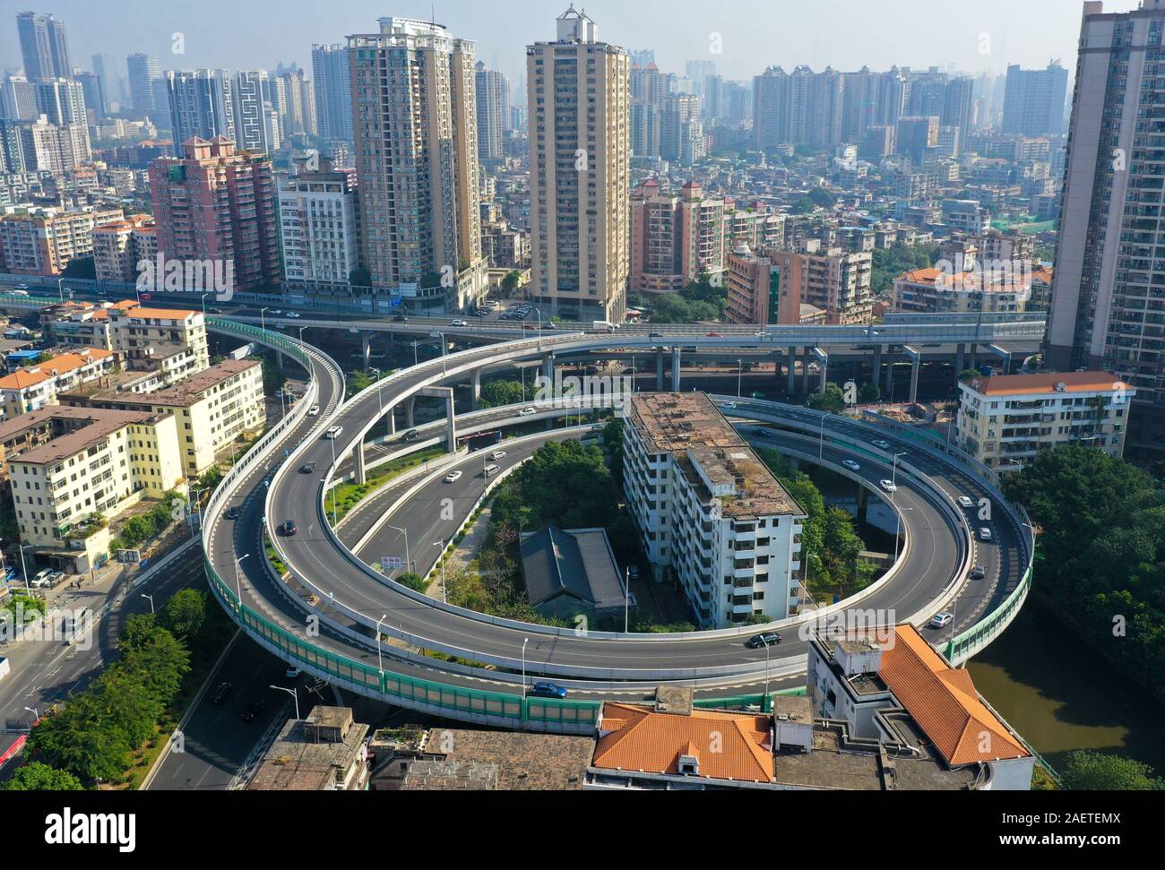 An aerial view of the resident building surrounded by a circle flyover ...