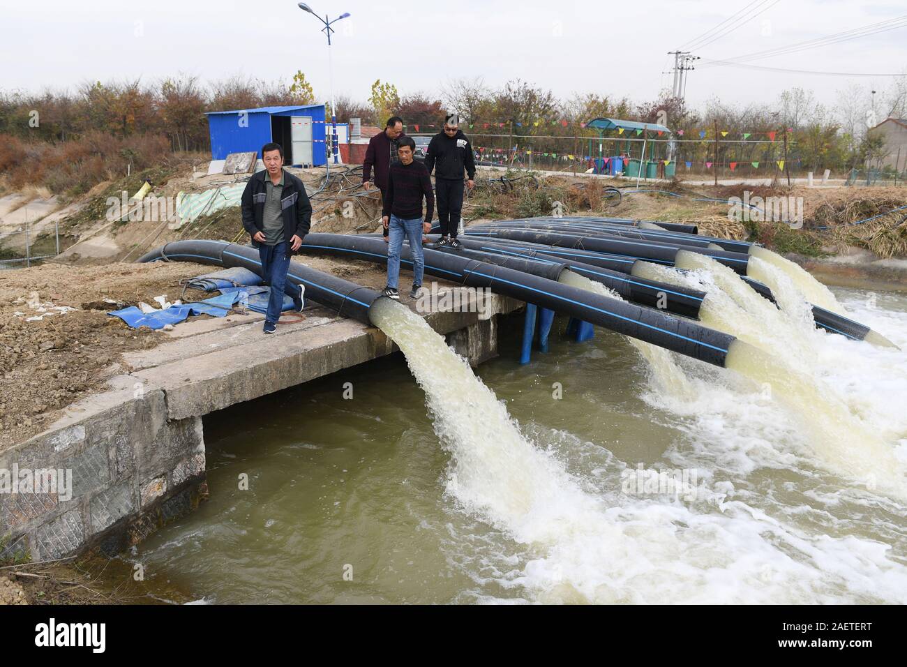People use water pipes to guide water from the rivers at the north part ...