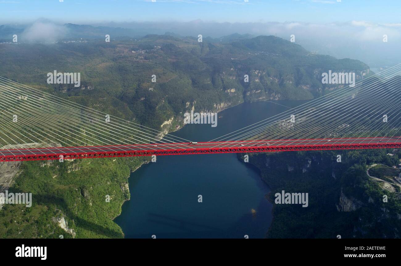 An aerial view of the Yachi River Bridge, one of the longest cable ...