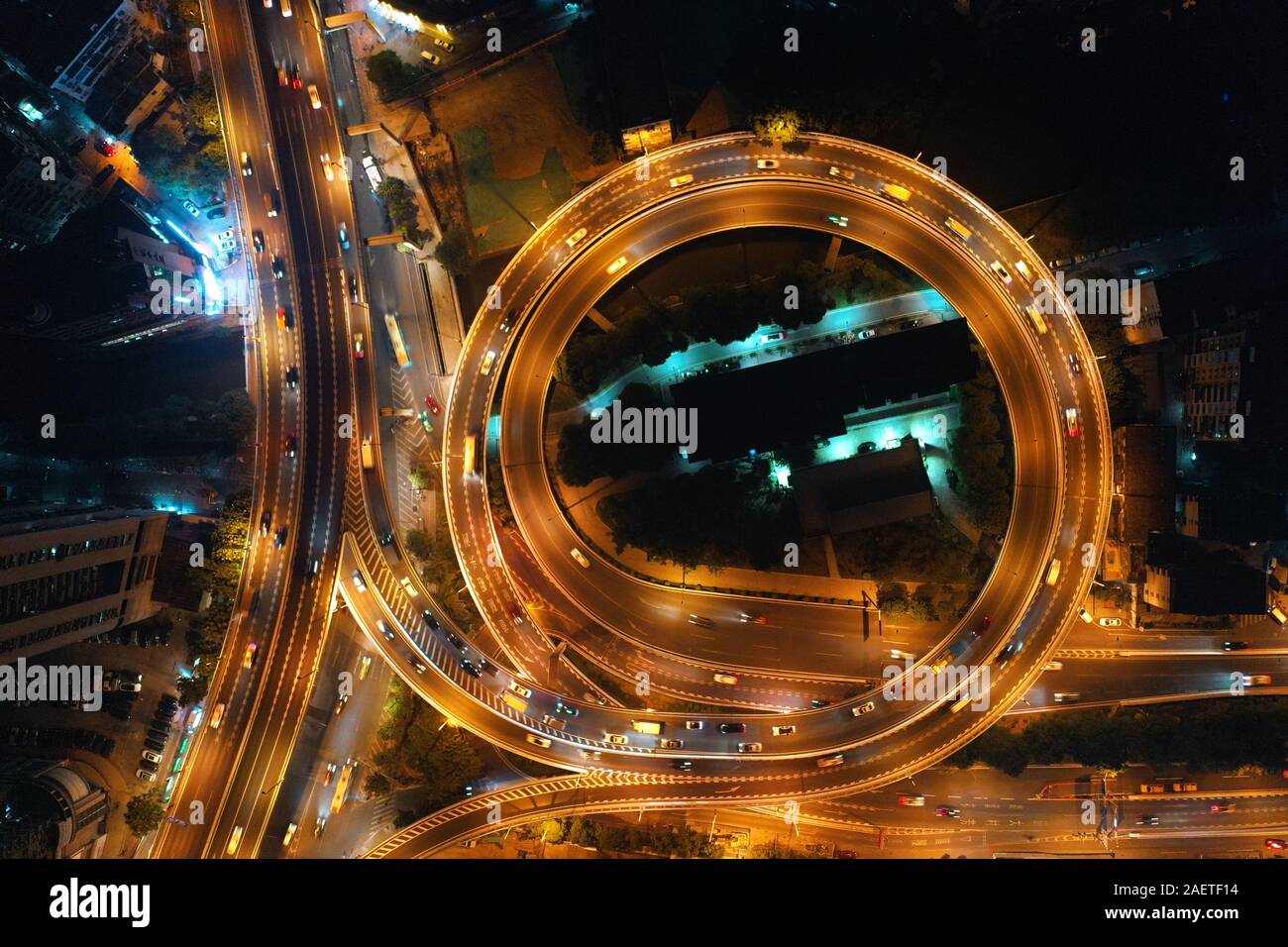 An aerial view of the resident building surrounded by a circle flyover ...