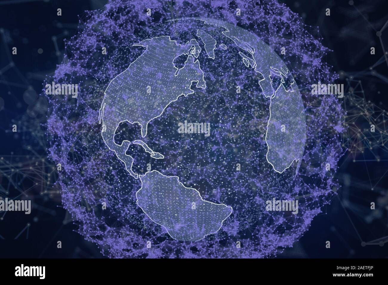 Lines connection around Earth globe, futuristic technology abstract ...