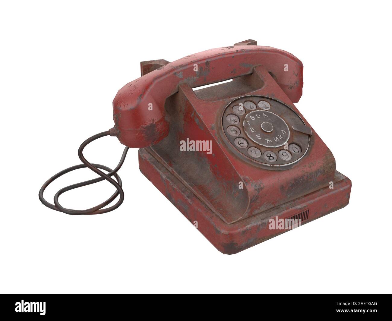 old grungy red vintage telephone rotary phone dial old fashioned 3D ...
