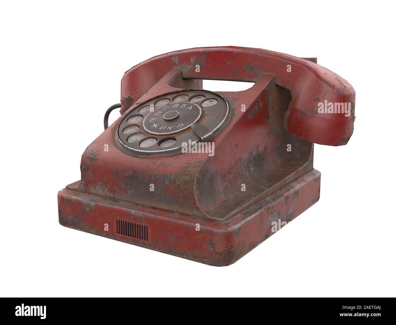 old grungy red vintage telephone rotary phone dial old fashioned 3D ...